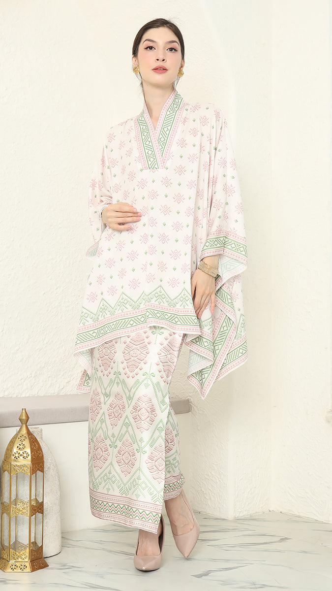 Baby Pink V Neck Songket Sarong Set – Kanzi Collection