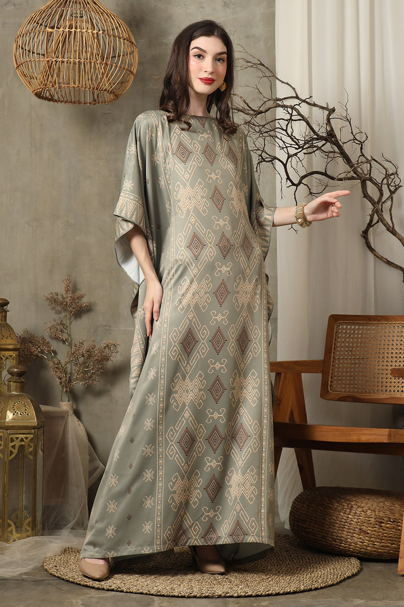 Army Green Ikat Short Kaftan – Kanzi Collection