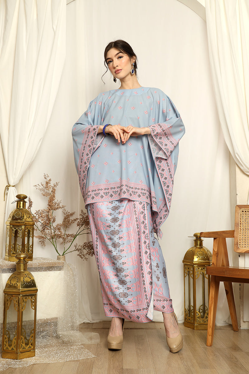 Ice Blue Songket Sarong Round-neck Set – Kanzi Collection